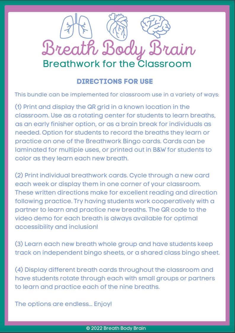 Breathwork Bingo! | SEL Center for Elementary Classroom | Homeschool ...
