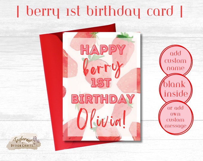 Custom Sweet Personalized 1 Year Old Birthday Card Berry Sweet Birthday ...