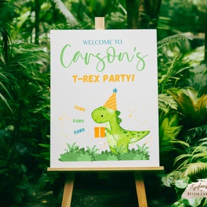 T-rex Birthday Sign Dino Birthday Welcome Birthday Sign - Etsy