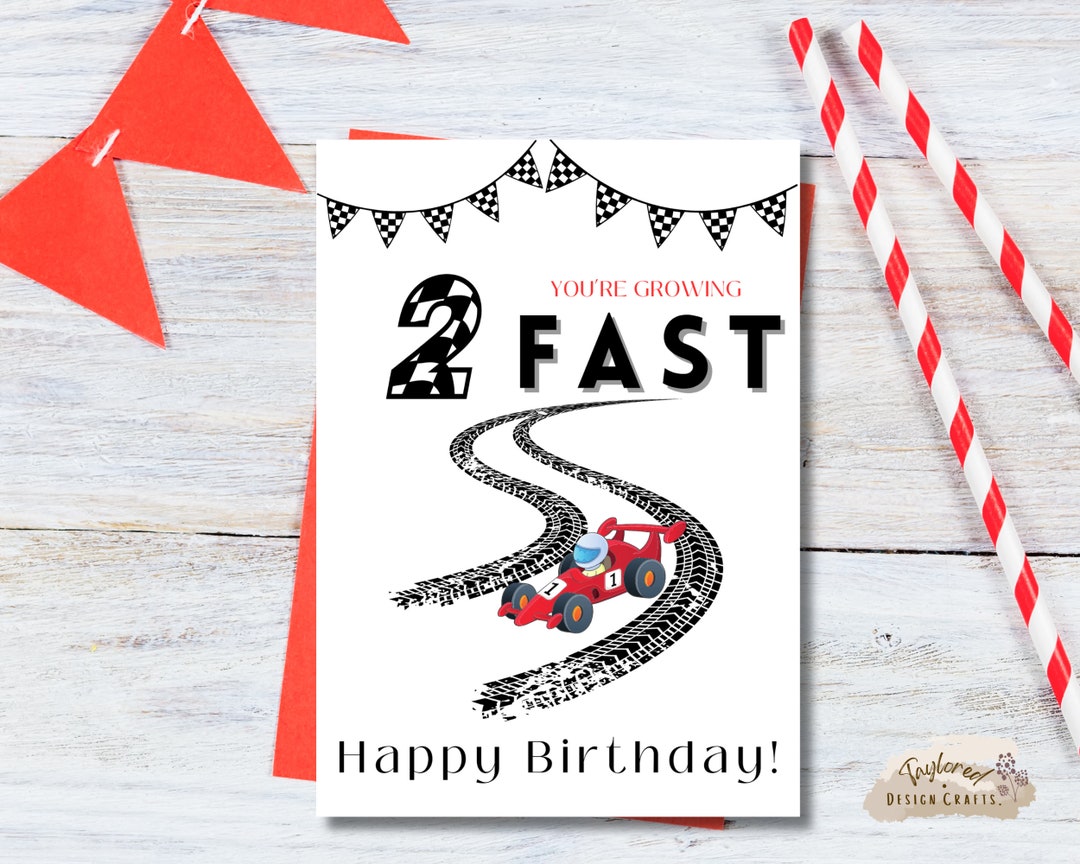 Happy Birthday Card Two Year Old Boy Birthday Race Car Birthday for Son ...