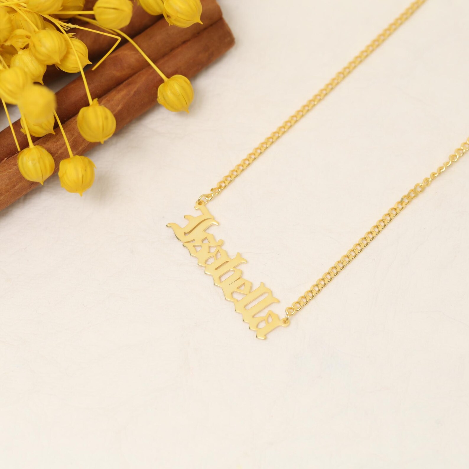 Personalized Gothic Name Necklace, Curb Chain Name, Custom Name ...