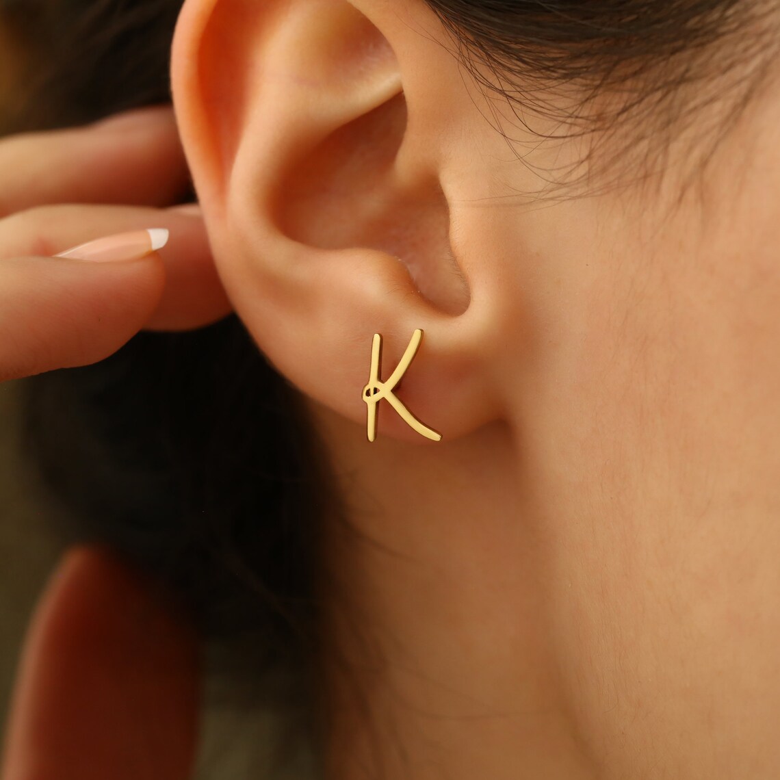 14K Solid Gold Initial Earrings , Custom Initial Earrings ...