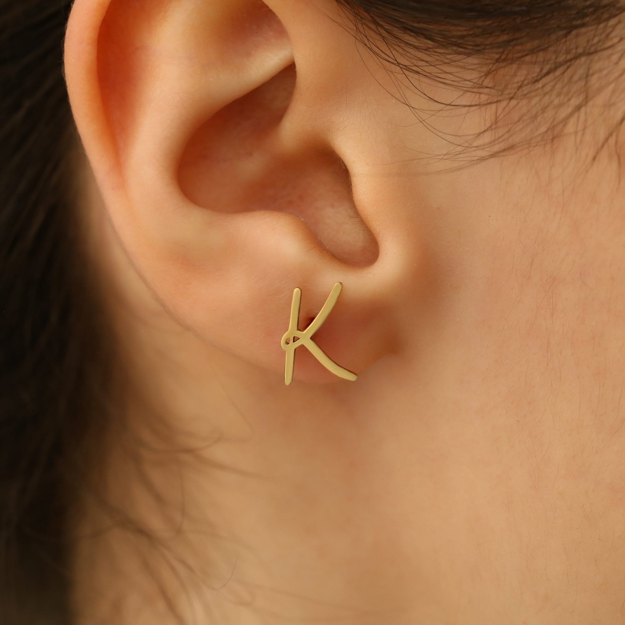 14K Solid Gold Initial Earrings , Custom Initial Earrings , Personalized Initial Earrings ...