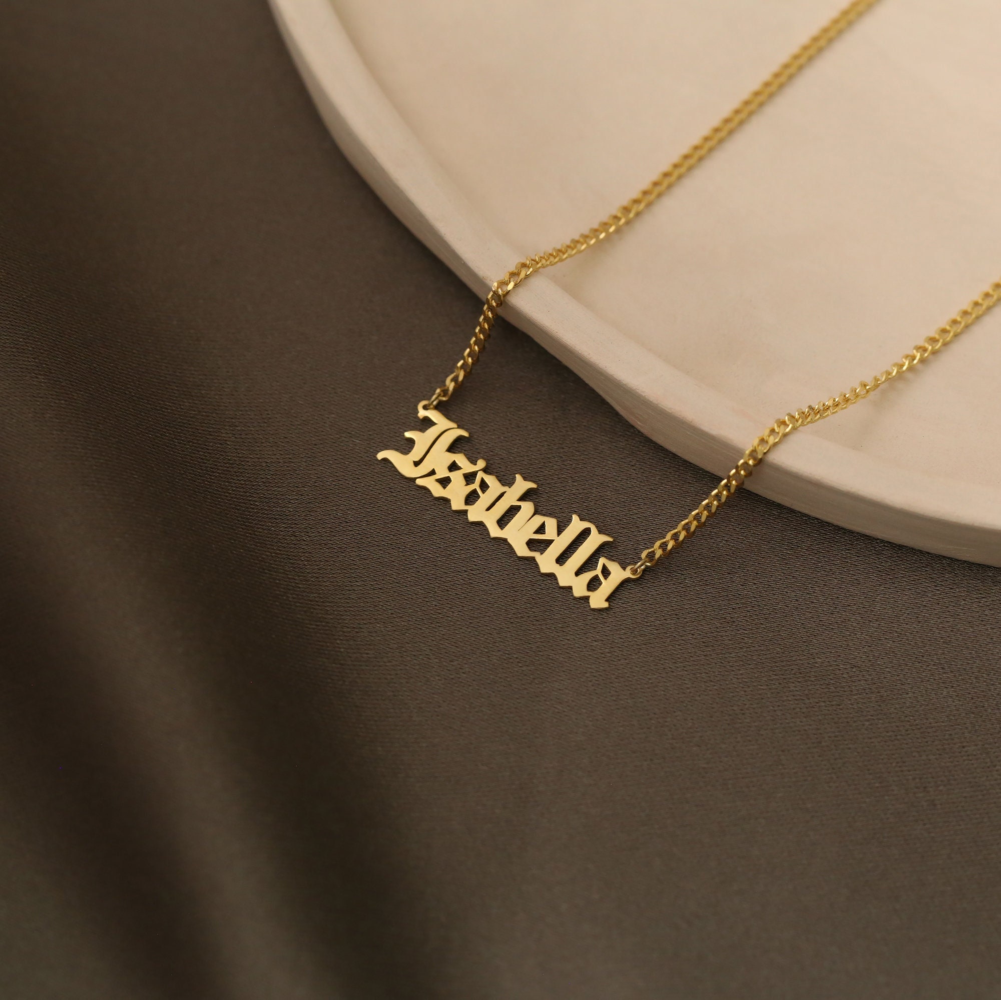 Personalized Gothic Name Necklace, Curb Chain Name, Custom Name ...