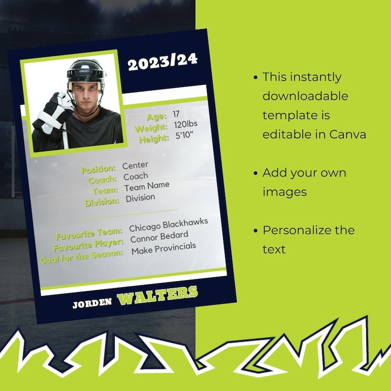Single Player Hockey Card TEMPLATE Trading Card Bhdhockey012 - Etsy
