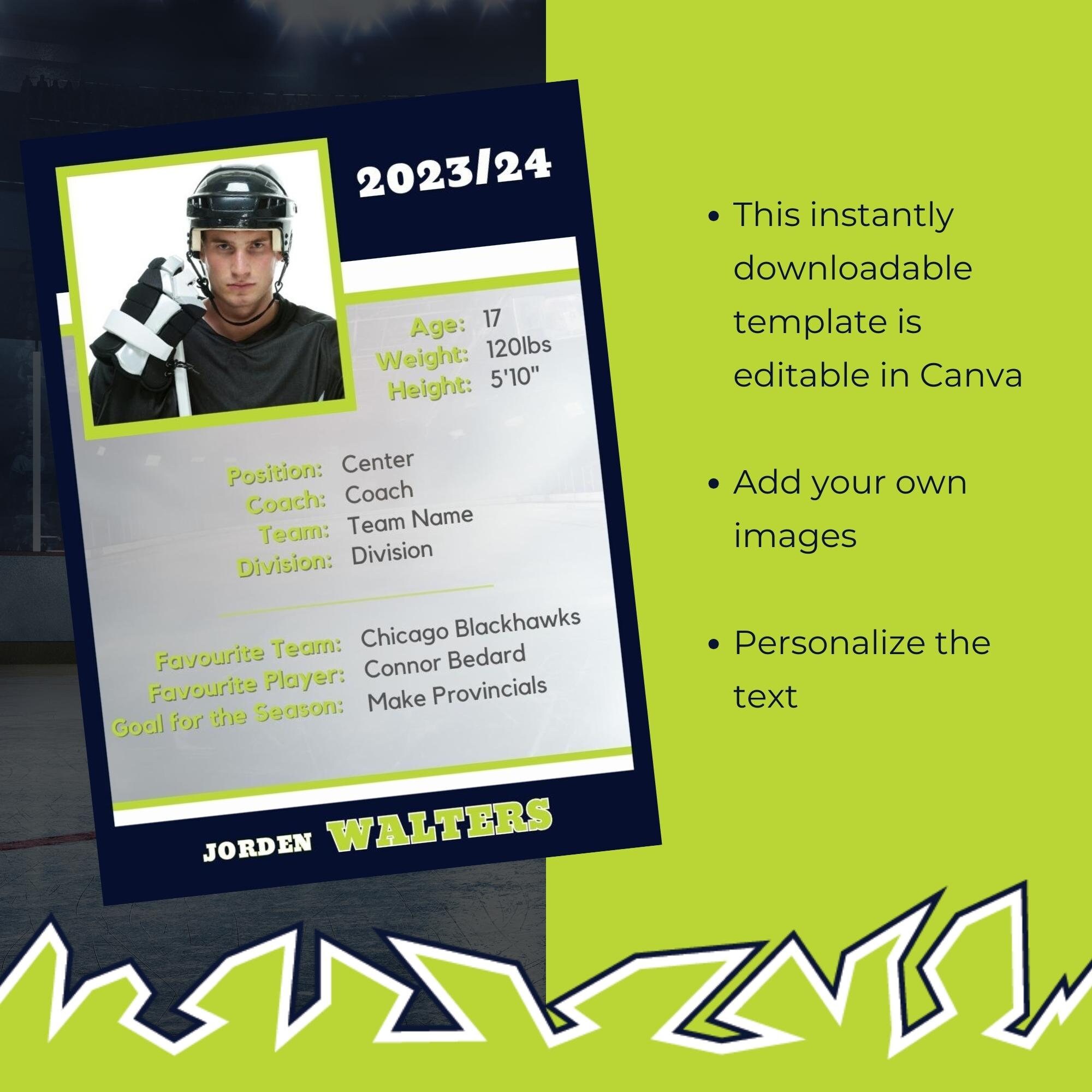 Single Player Hockey Card TEMPLATE Trading Card Bhdhockey012 - Etsy