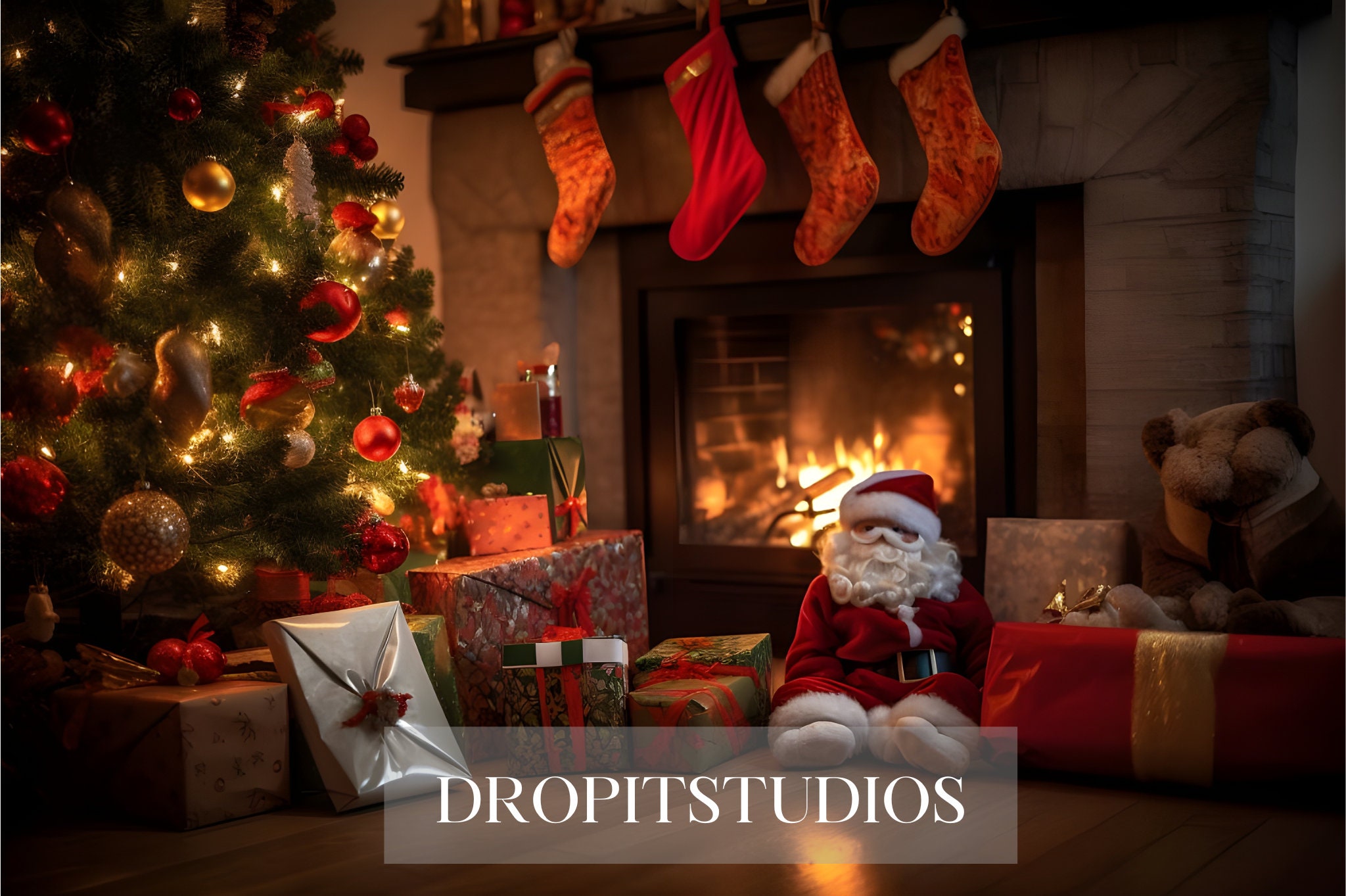10 Christmas Fireplace Digital Backdrops Download Backdrops Christmas ...