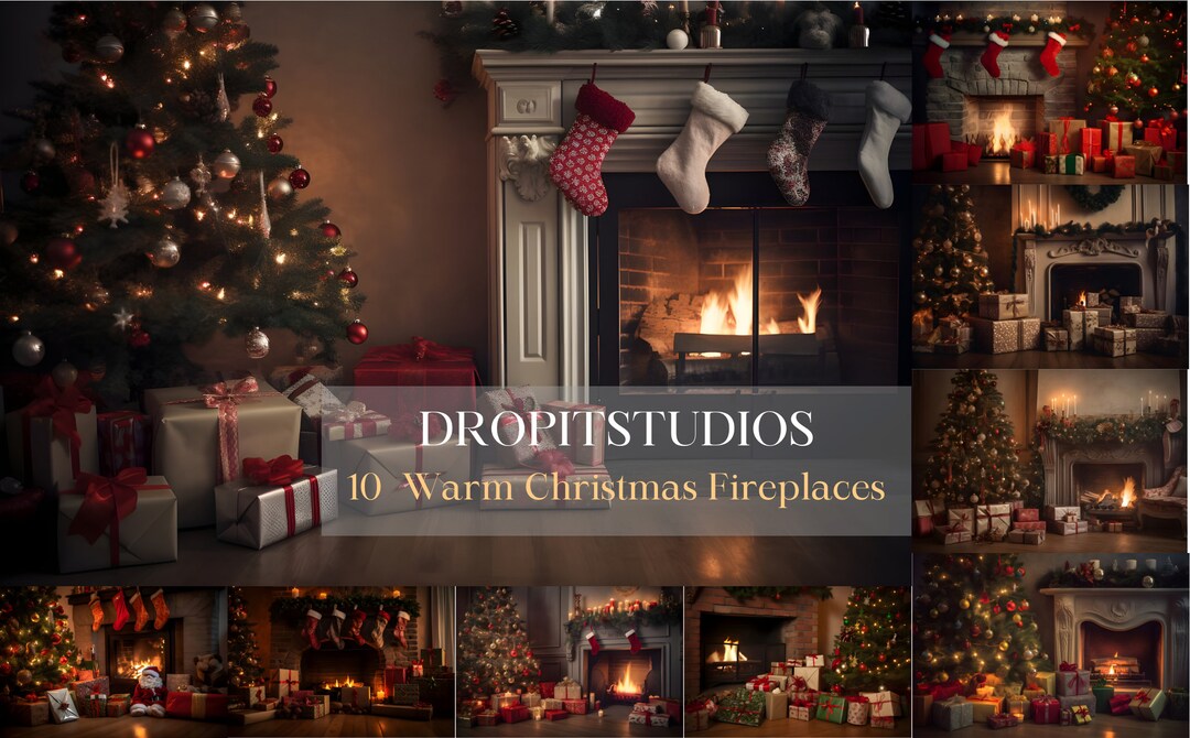 10 Christmas Fireplace Digital Backdrops Download Backdrops Christmas ...