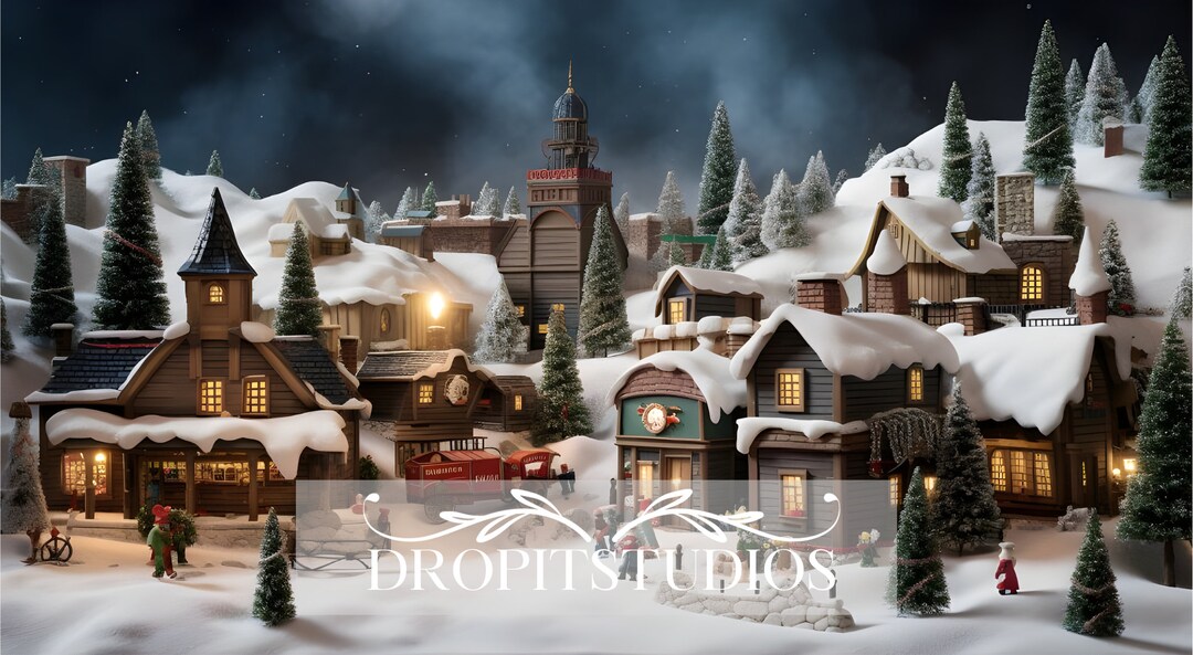 Christmas Village Digital Backdrop Download Backdrops Christmas Holiday ...