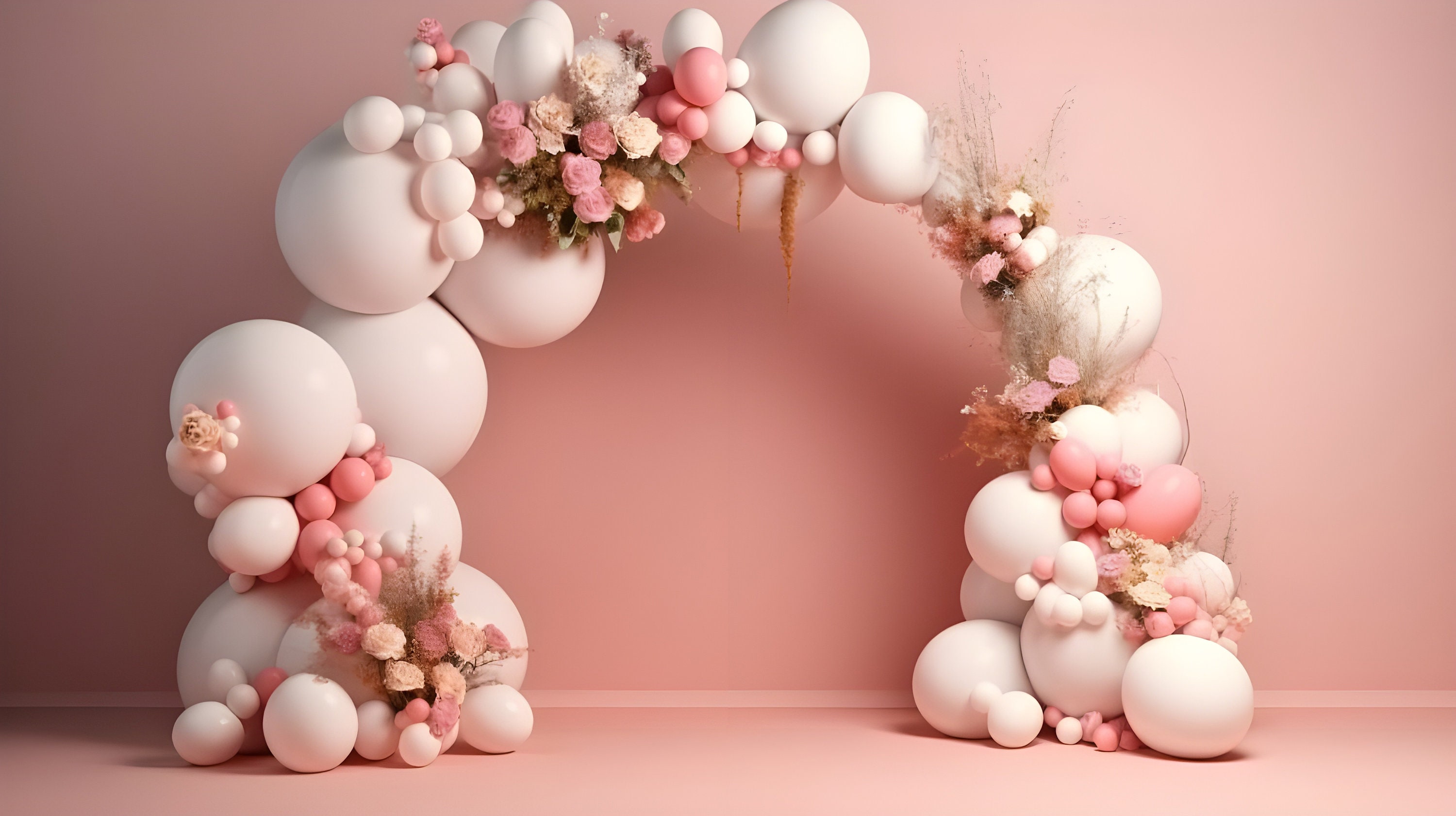 Pink Floral Digital Backdrop Balloon Arch Celebration Download ...