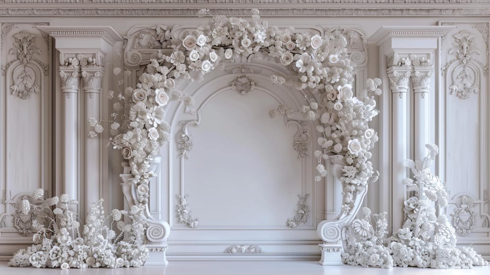 White Floral Arch Digital Backdrop Celebration Download Backdrops Wall ...