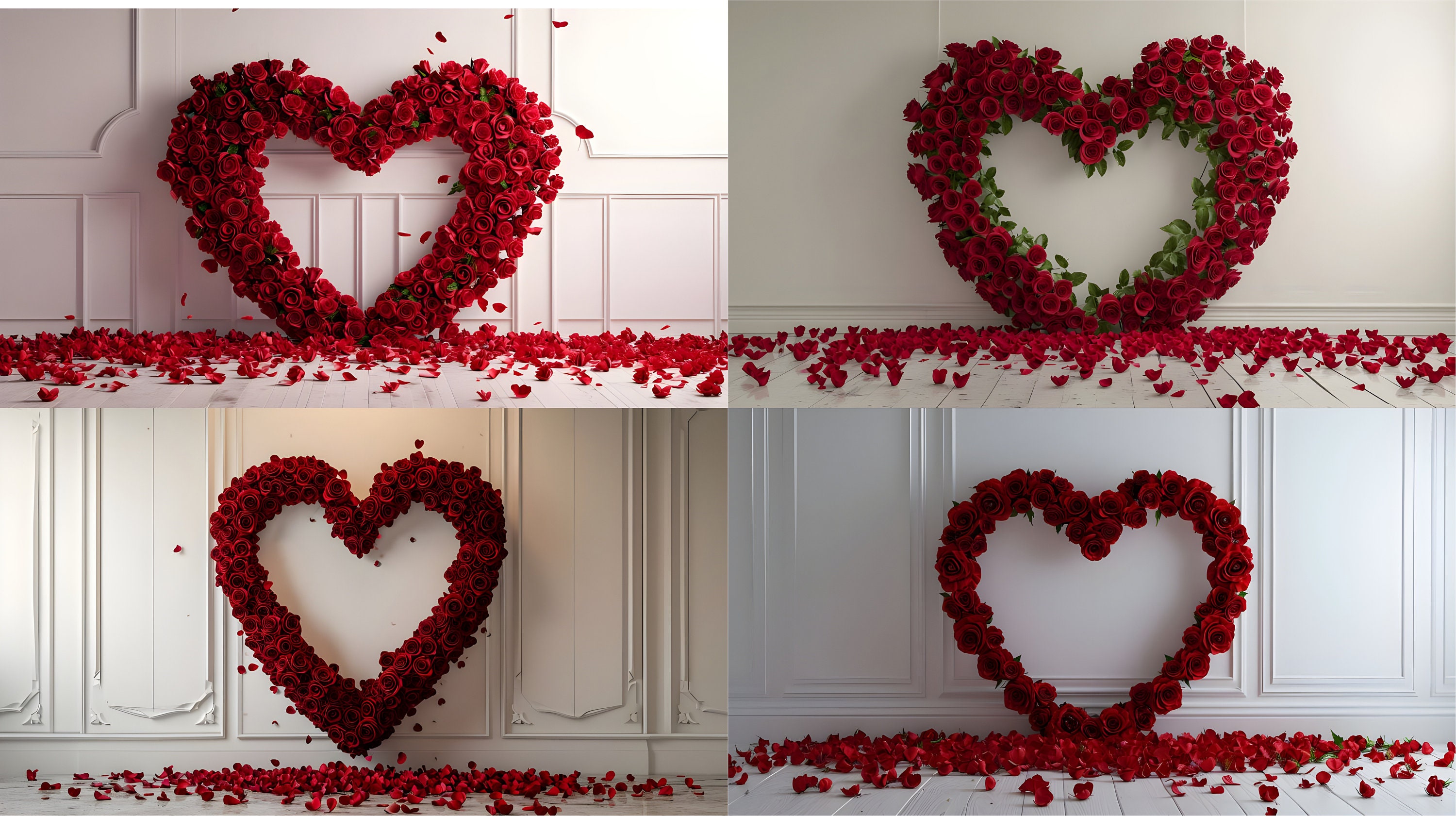 40 Red White Rose Heart Frame Digital Backdrops Download Backdrops ...
