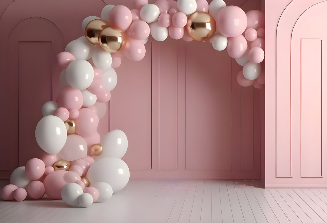 Pink Digital Backdrop Balloon Half Arch Celebration Download Backdrops ...