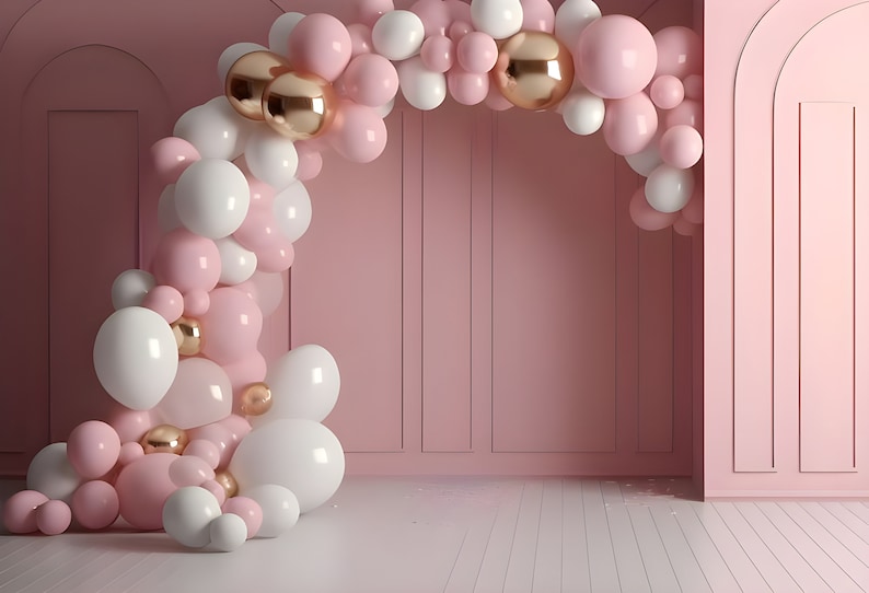 Pink Digital Backdrop Balloon Half Arch Celebration Download Backdrops ...