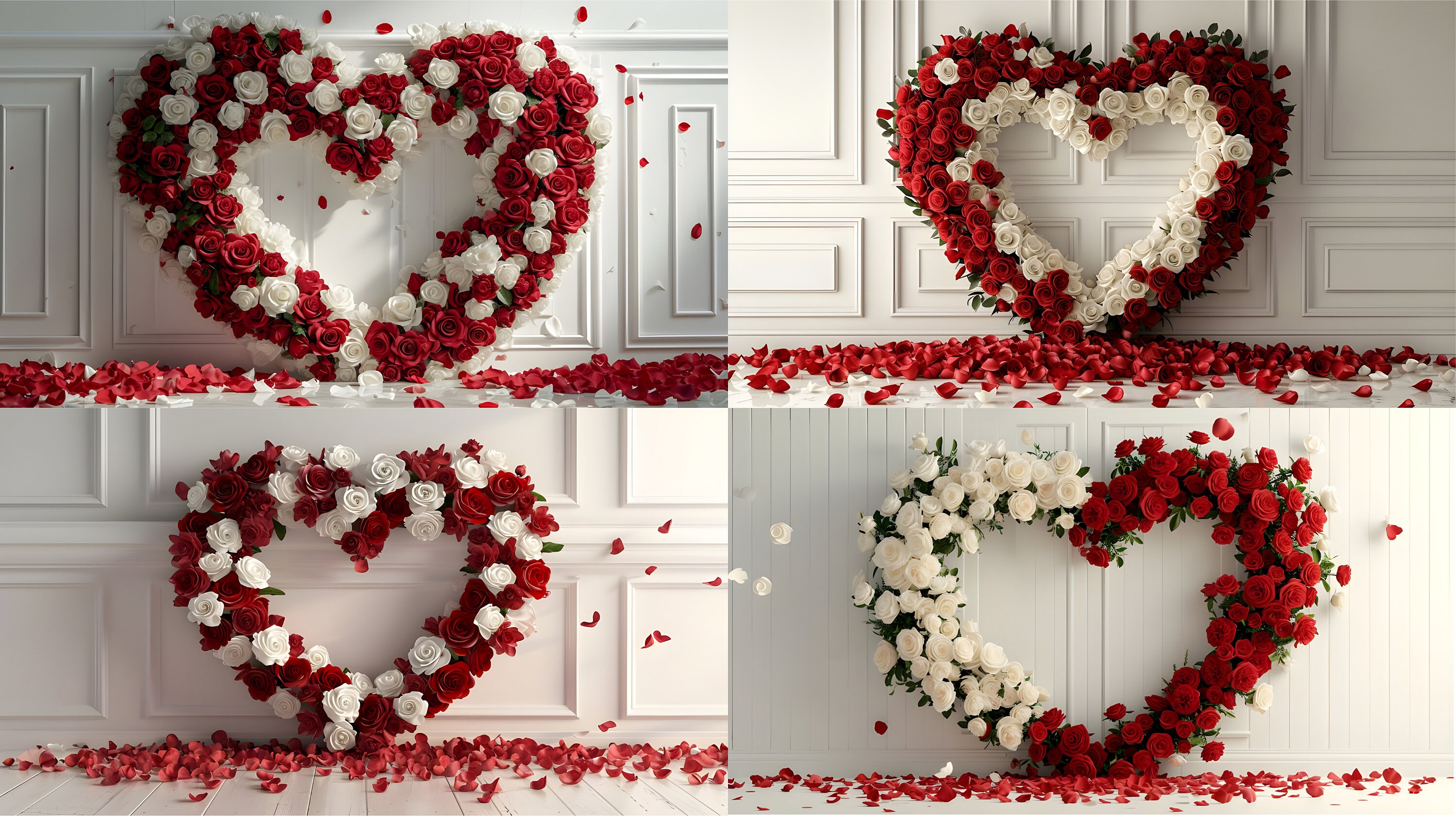 40 Red White Rose Heart Frame Digital Backdrops Download Backdrops ...