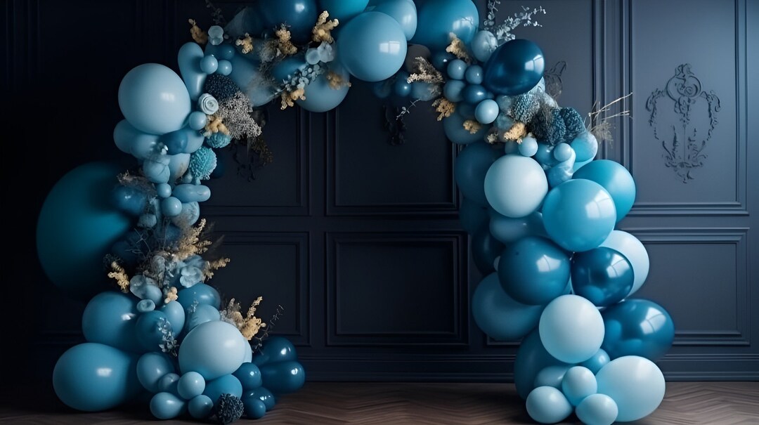 Blue Floral Digital Backdrop Balloon Arch Celebration Download ...
