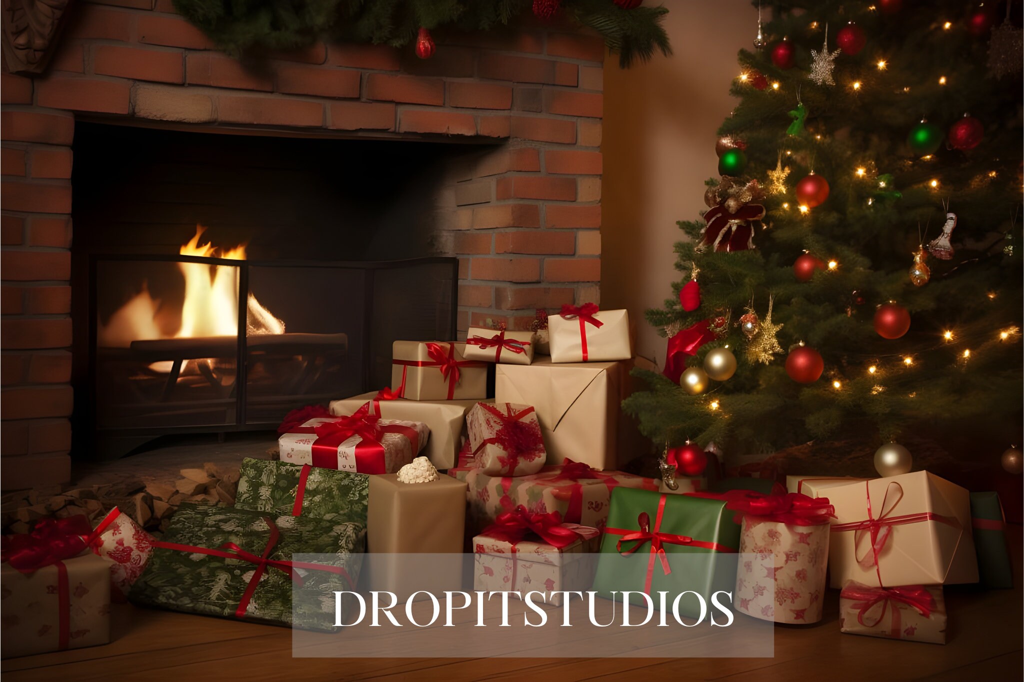 10 Christmas Fireplace Digital Backdrops Download Backdrops Christmas ...