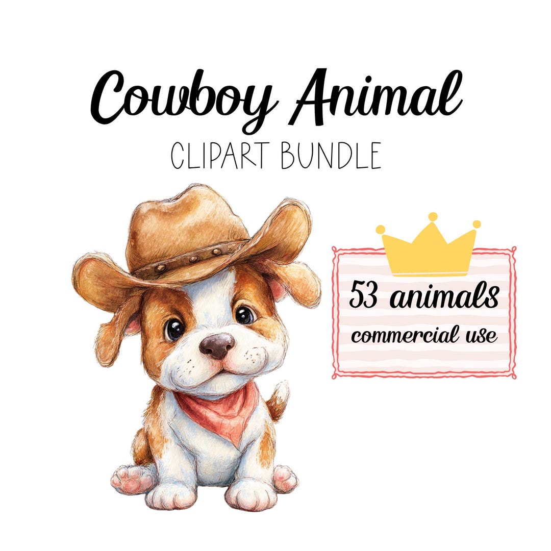 53 Cowboy Animal Clipart Bundle | Nursery Clipart | Animal Png ...