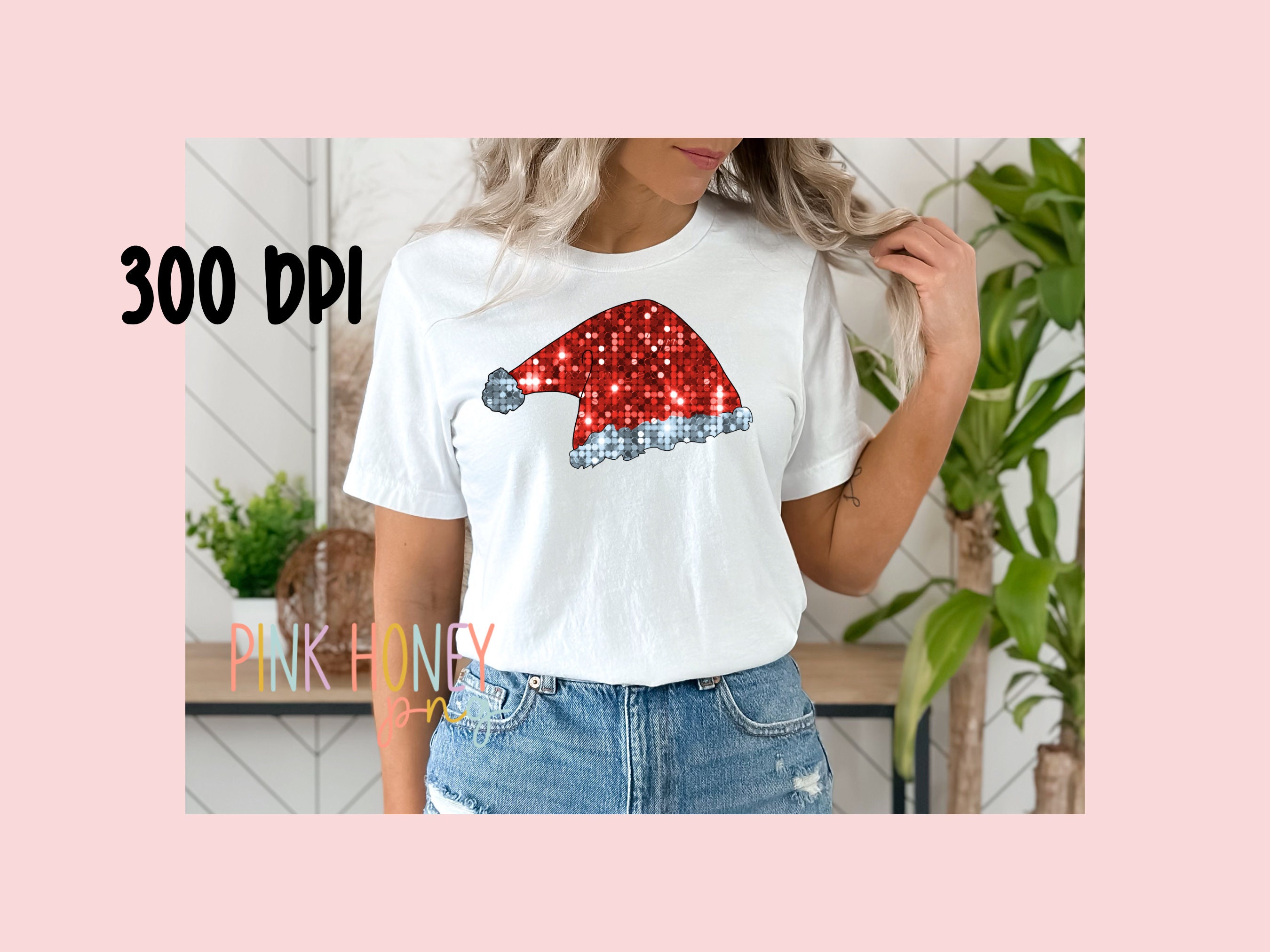 Sequin Santa Hat PNG Glitter Christmas Png Cute Sparkly Digital Design ...