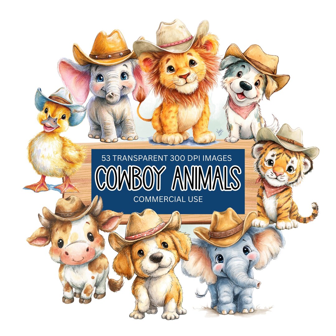 Animal Cowboy Clipart Bundle | Nursery Clipart | Animal Png | Animals ...