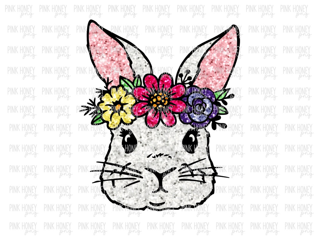 GLITTER Easter Bunny Png Easter Digital Design Cute Floral Sparkly ...