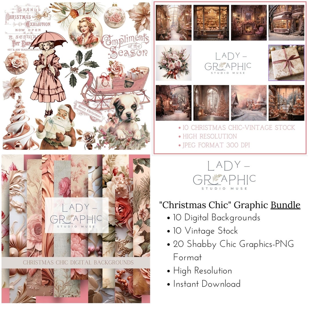Christmas Graphics BUNDLE Christmas Tree Vintage Christmas - Etsy