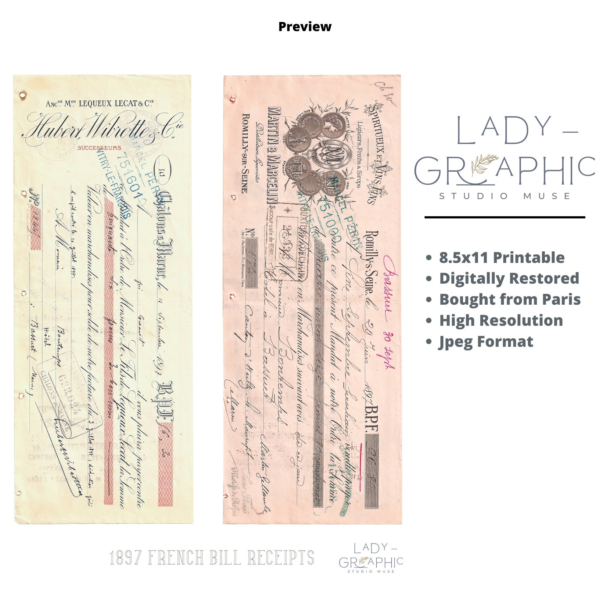 New 1800's French Receipt Printables Paris Receipts - Etsy Australia