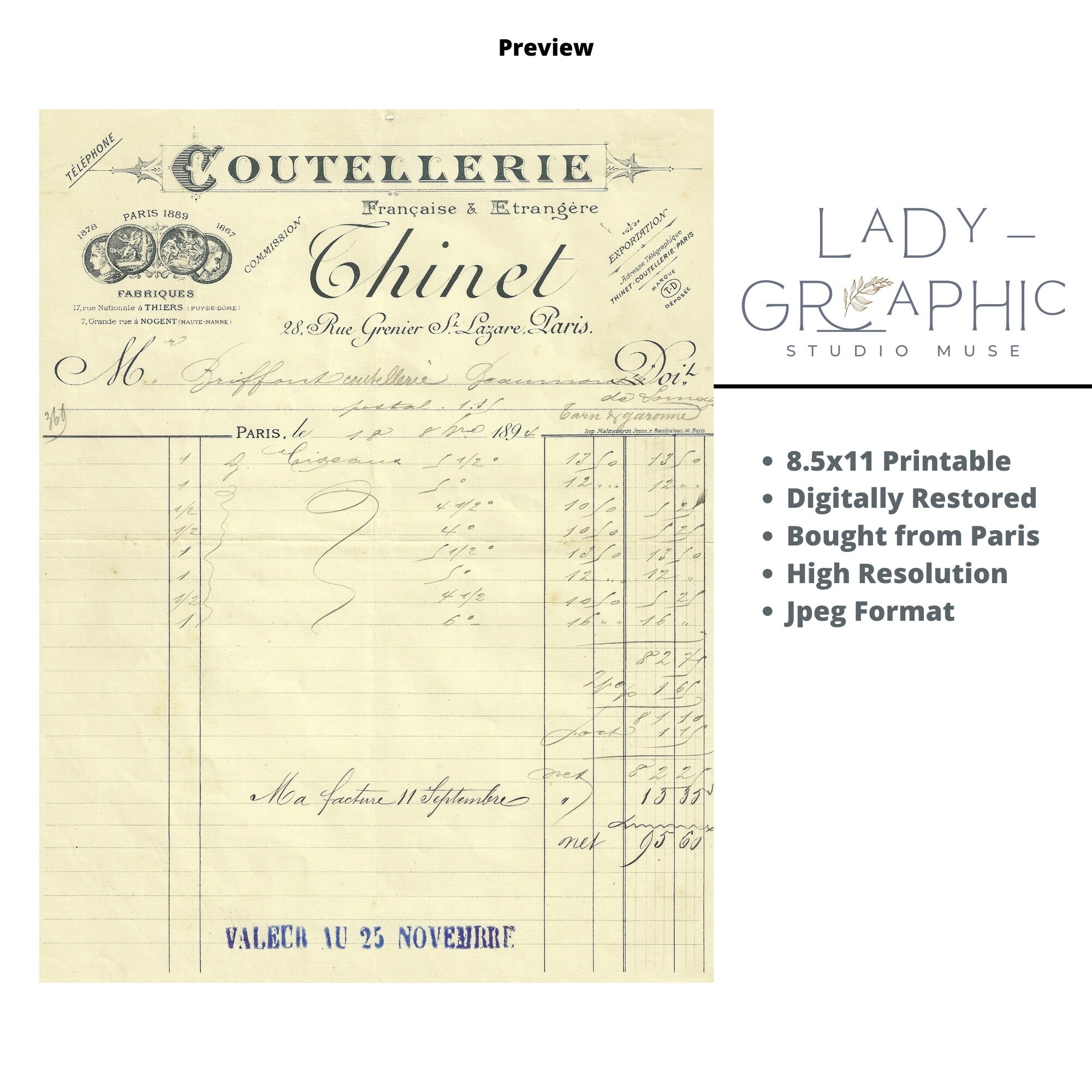 New 1800's French Receipt Printables Paris Receipts - Etsy Australia