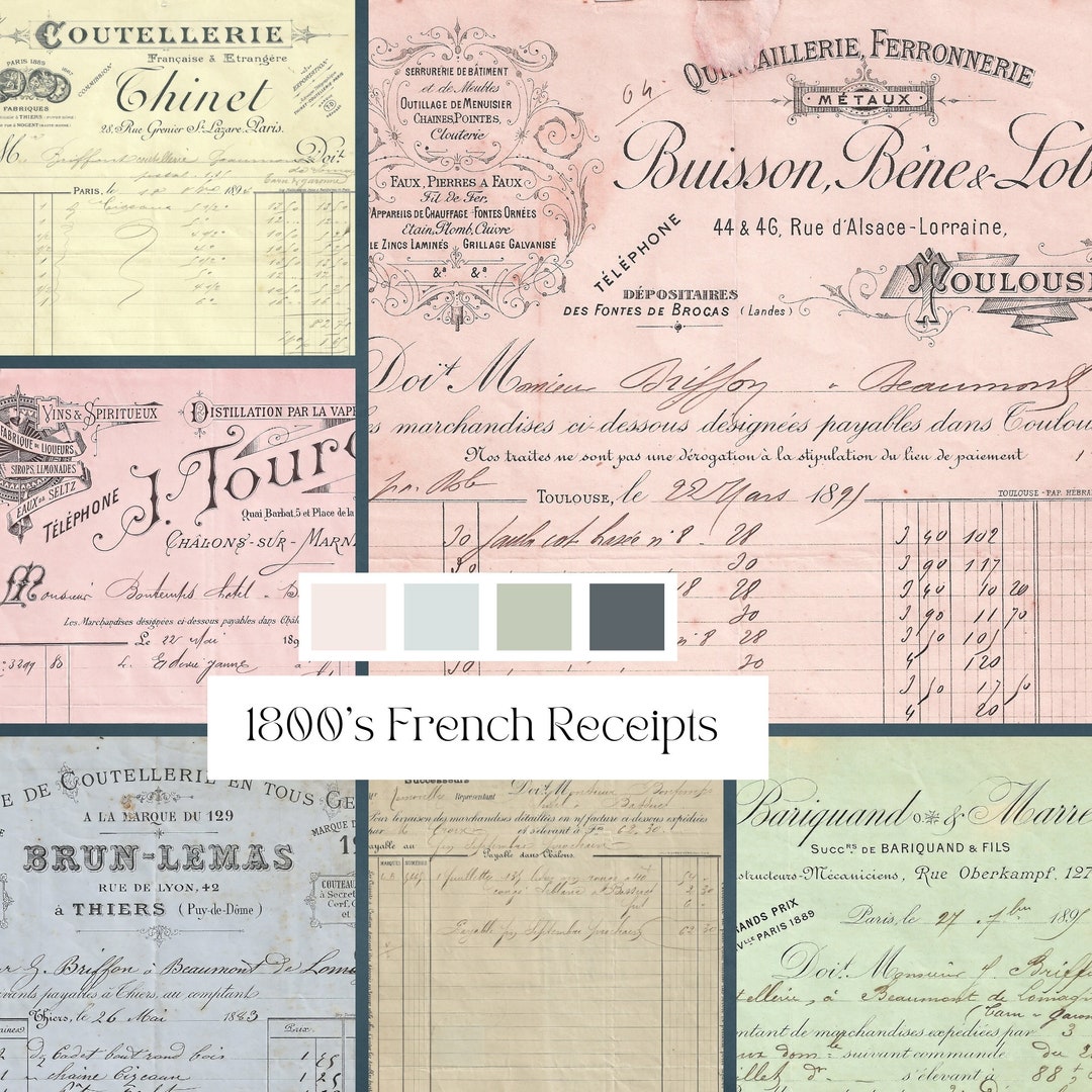 Nouveaux reçus à imprimer en Français des années 1800, reçus de Paris ...
