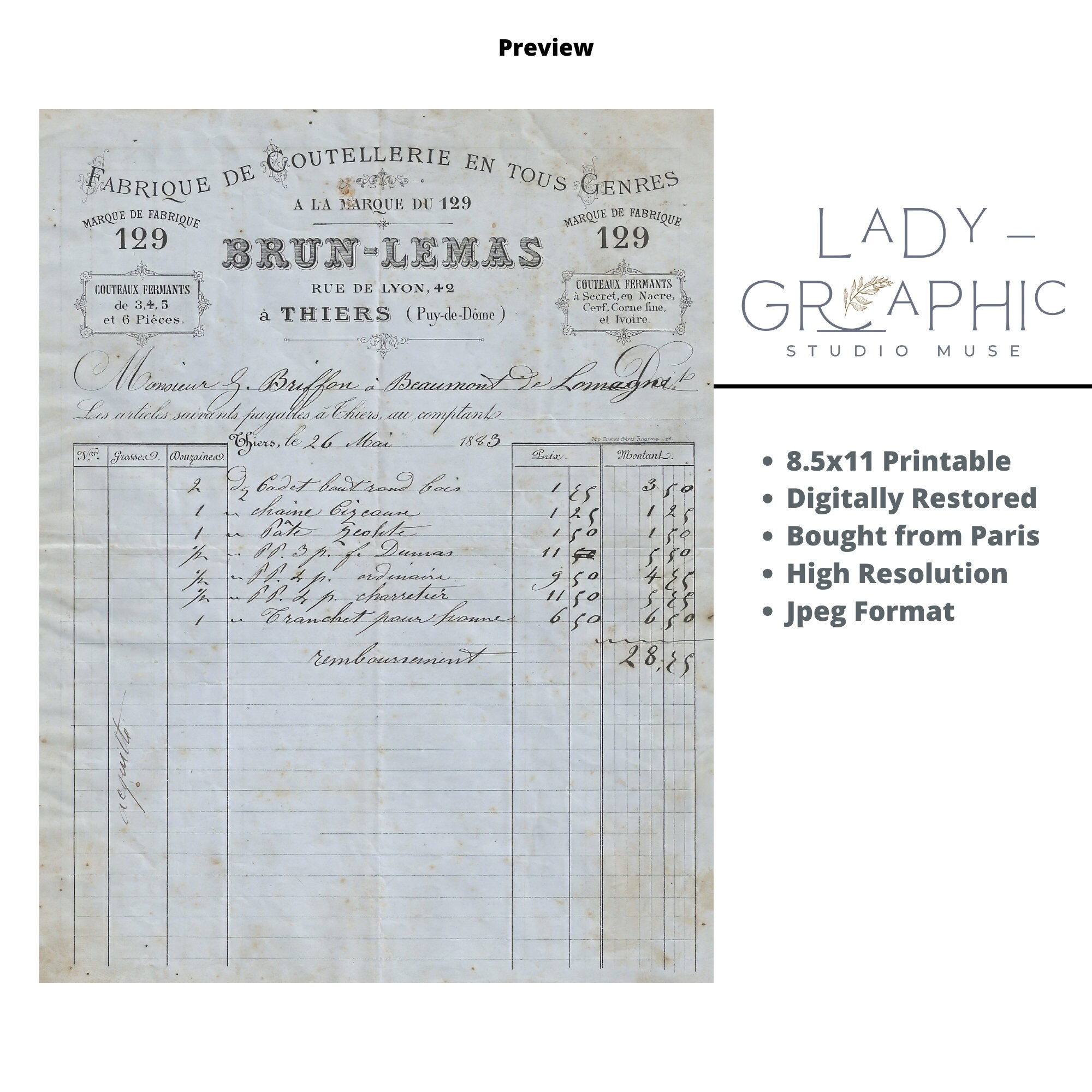 New 1800's French Receipt Printables Paris Receipts - Etsy Australia