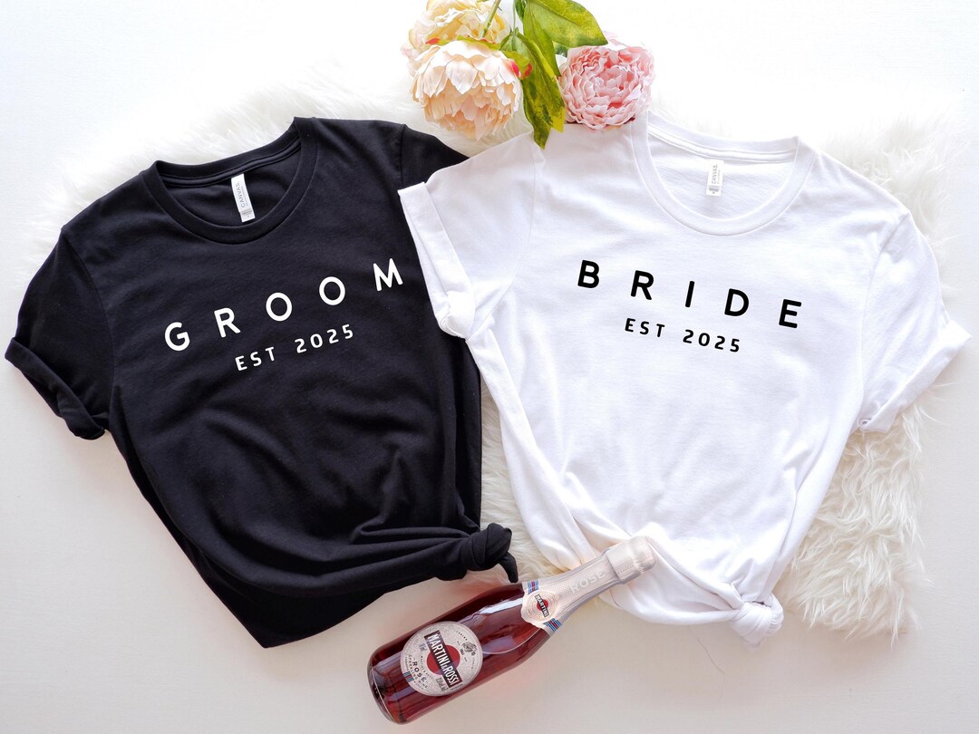 Bride and Groom Shirt, Bride and Groom EST 2025 Shirt, Bridal Shower ...