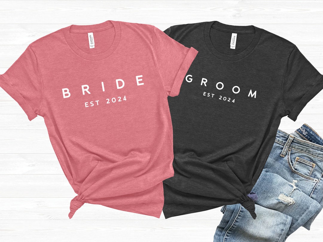 Bride and Groom Shirt, Bride and Groom EST 2024 Shirt, Bridal Shower ...
