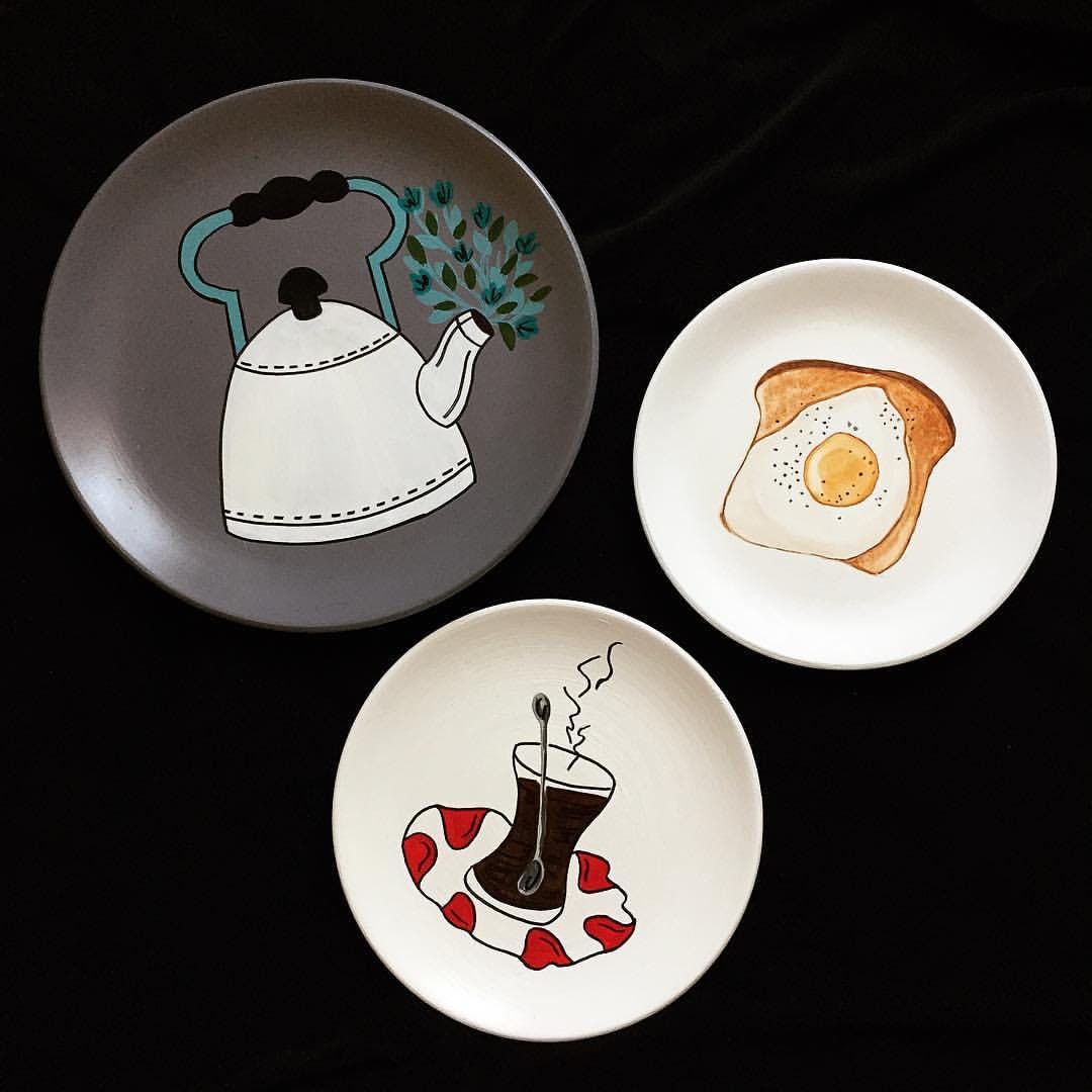 Breakfast Plate Set Hand-painted Tea & Toast Decor Decorative Wall ...