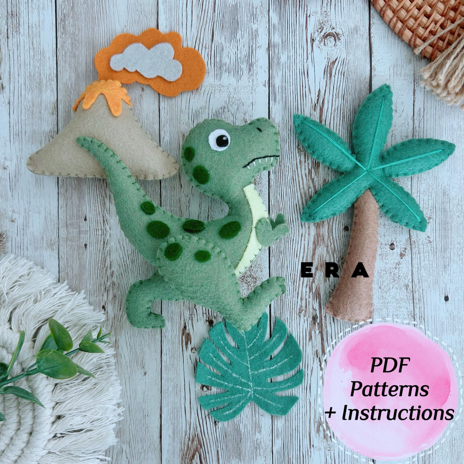 Dinosaur T-rex Felt Set Sewing PDF Pattern. DIY Felt Toys. T-rex ...