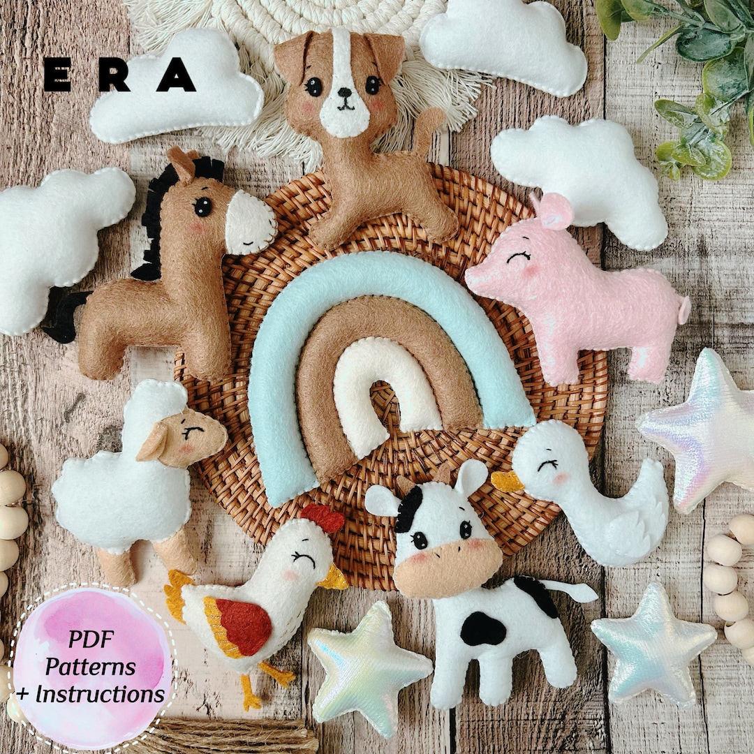 Farm Animals Set Felt PDF Patterns. DIY Felt Sewing Toys, Baby Mobile ...