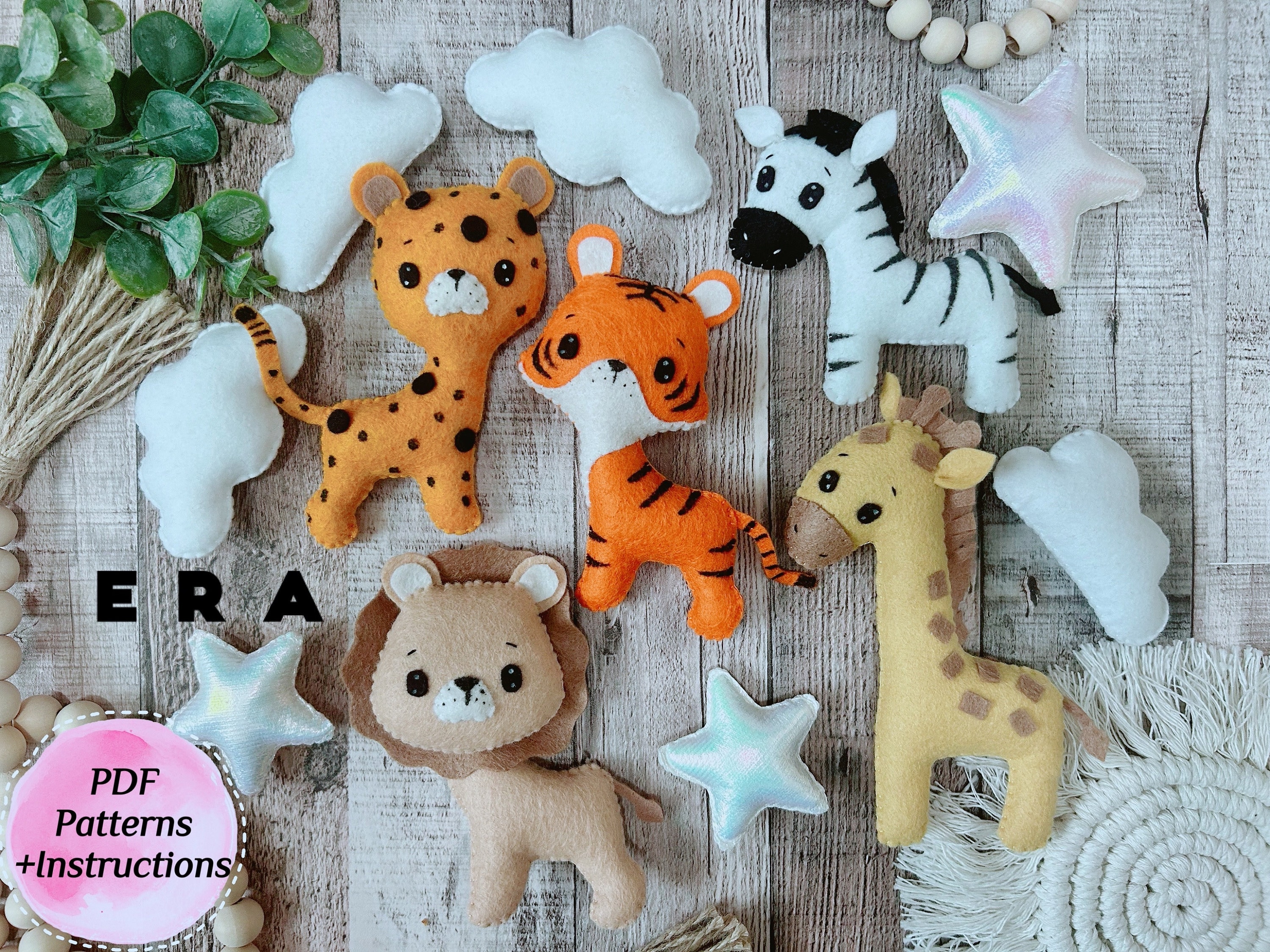 PDF Felt Pattern Jungle Animals Set. Safari Animals Sewing Pattern. DIY ...