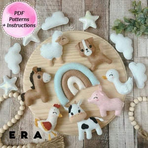 Farm Animals Set Felt PDF Patterns. DIY Felt Sewing Toys, Baby Mobile ...