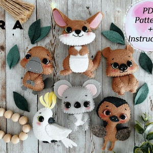 Australian Animals Felt Set of 6 PDF Patterns. DIY Felt Toys, Kangaroo ...
