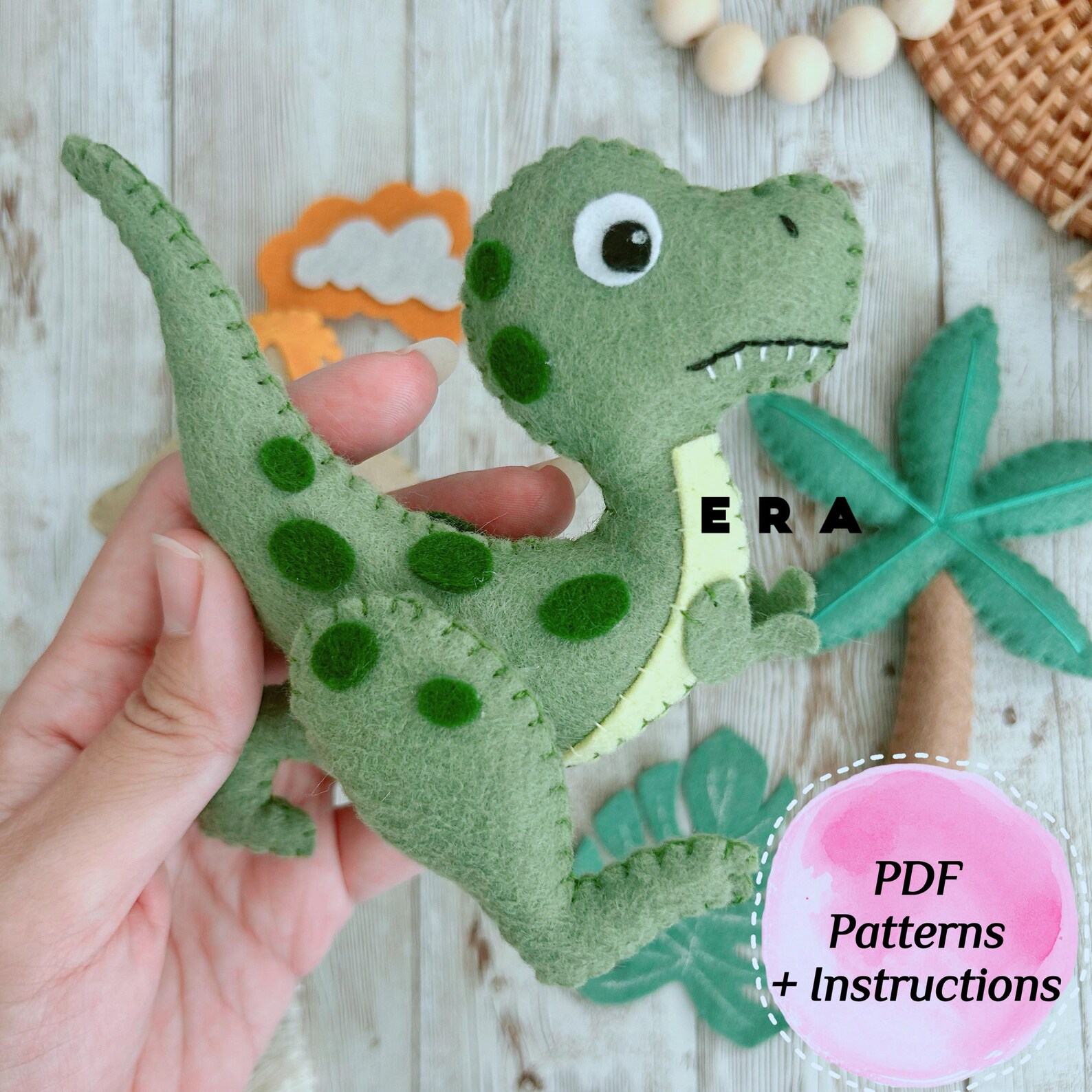 Dinosaur T-rex Felt Set Sewing PDF Pattern. DIY Felt Toys. T-rex ...