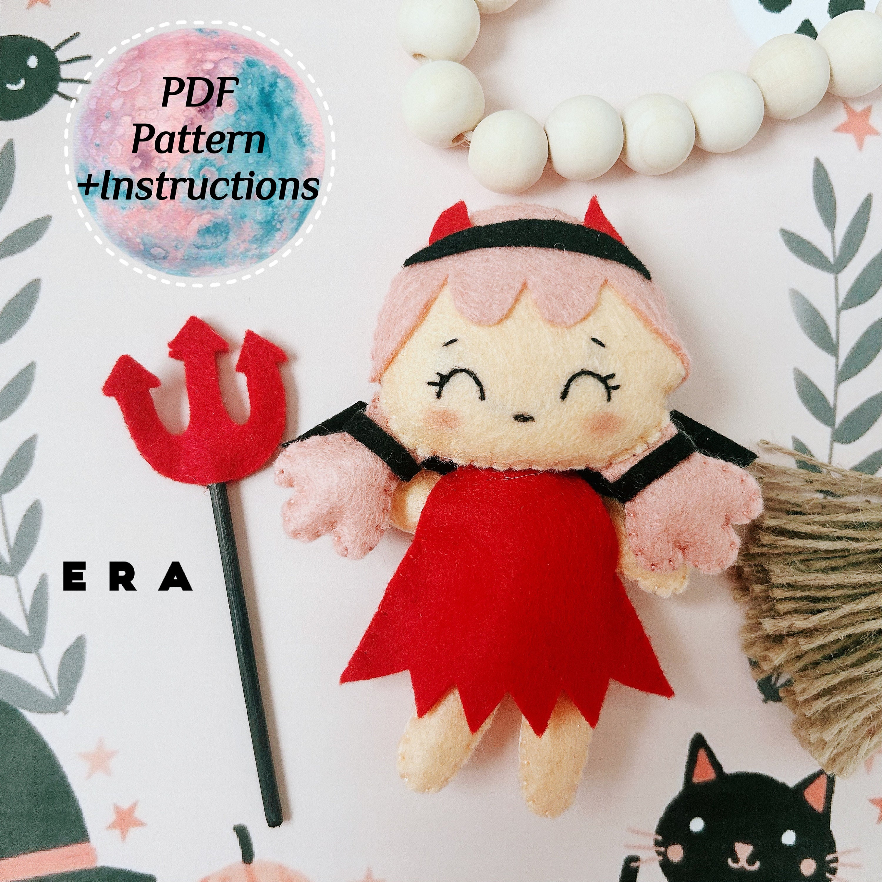 PDF Pattern: Cute Halloween Doll With Devil Costume Felt Doll. DIY Felt ...