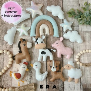 Farm Animals Set Felt PDF Patterns. DIY Felt Sewing Toys, Baby Mobile ...
