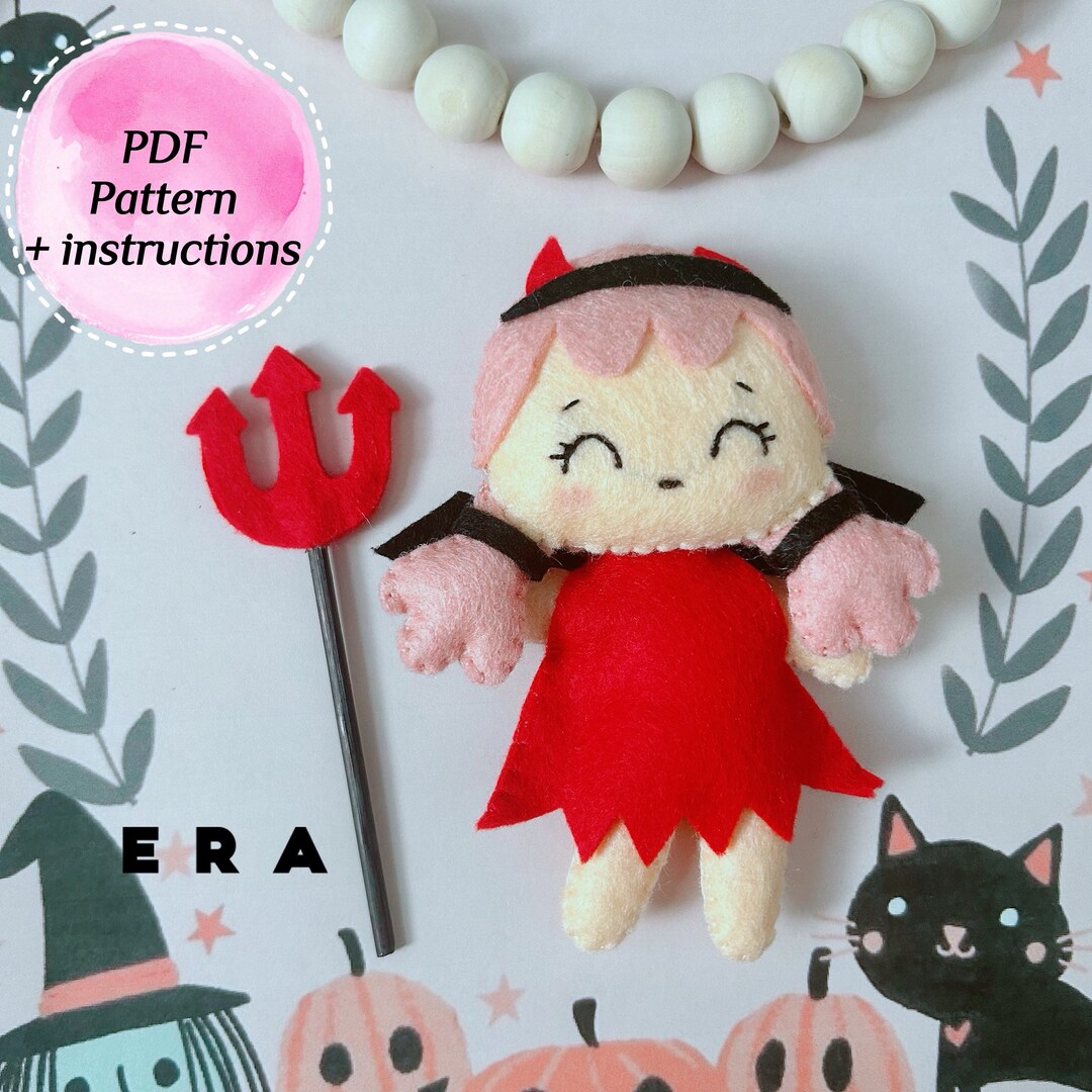 PDF Pattern: Cute Halloween Doll With Devil Costume Felt Doll. DIY Felt ...
