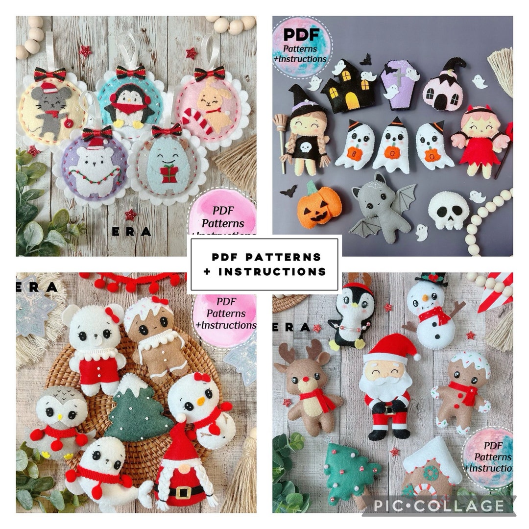 Felt Sewing PDF Patterns Bundle. Christmas and Halloween Pattern. DIY ...