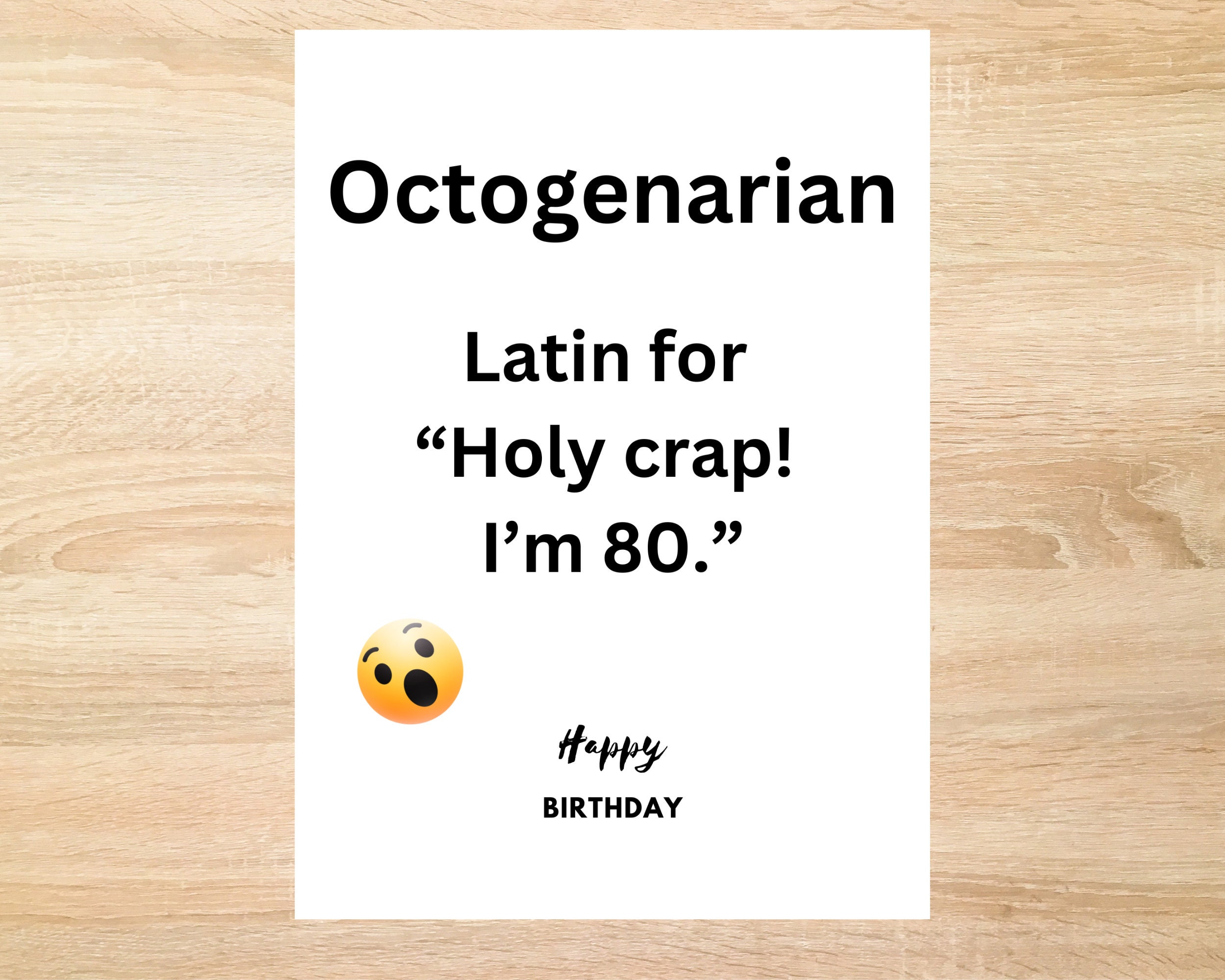 Funny 80th Birthday Card to Print, Octogenarian Bday Card, 5x7 Instant ...