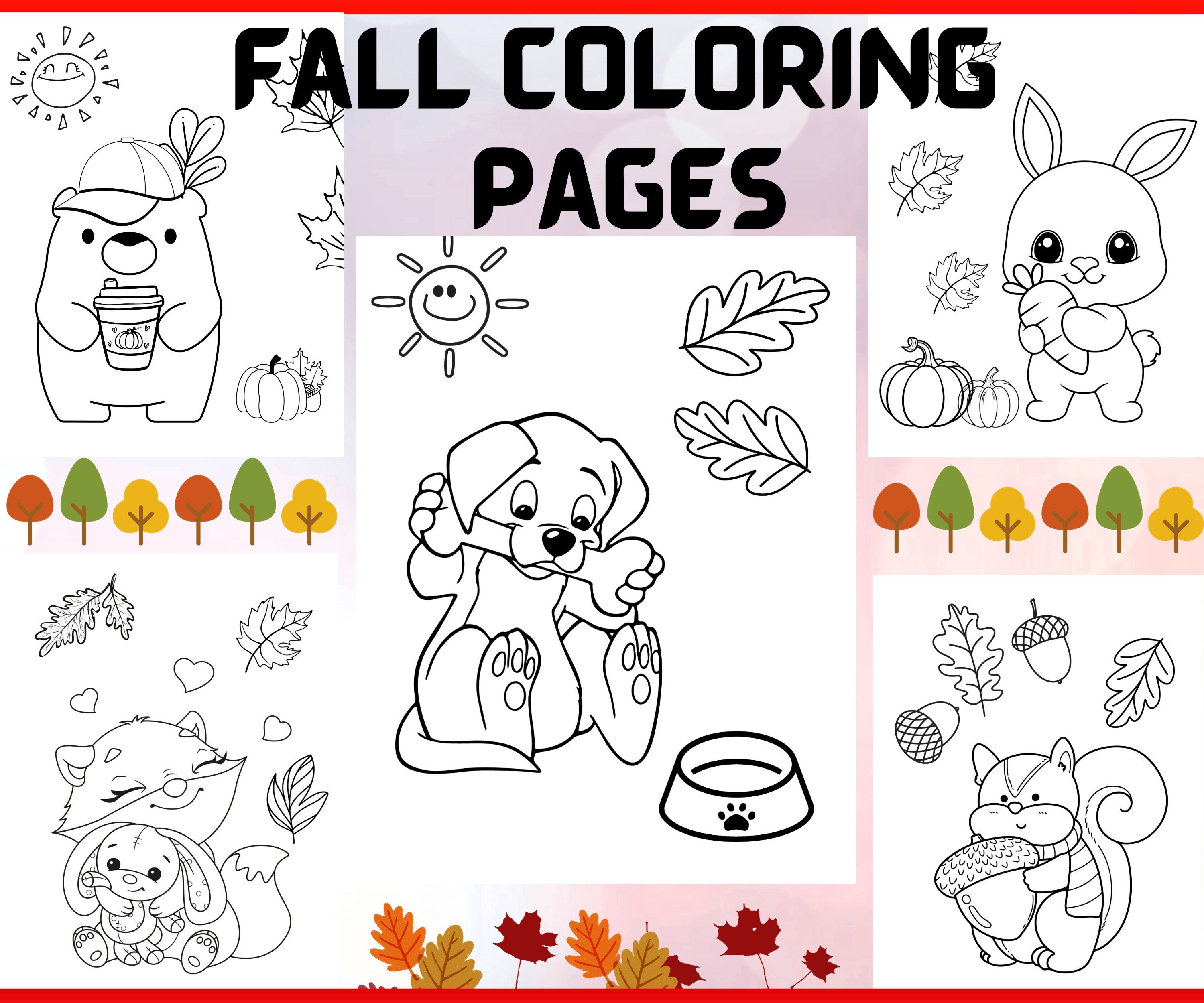 10 Autumn/fall Coloring Pages Kids Coloring Gift for Kids - Etsy
