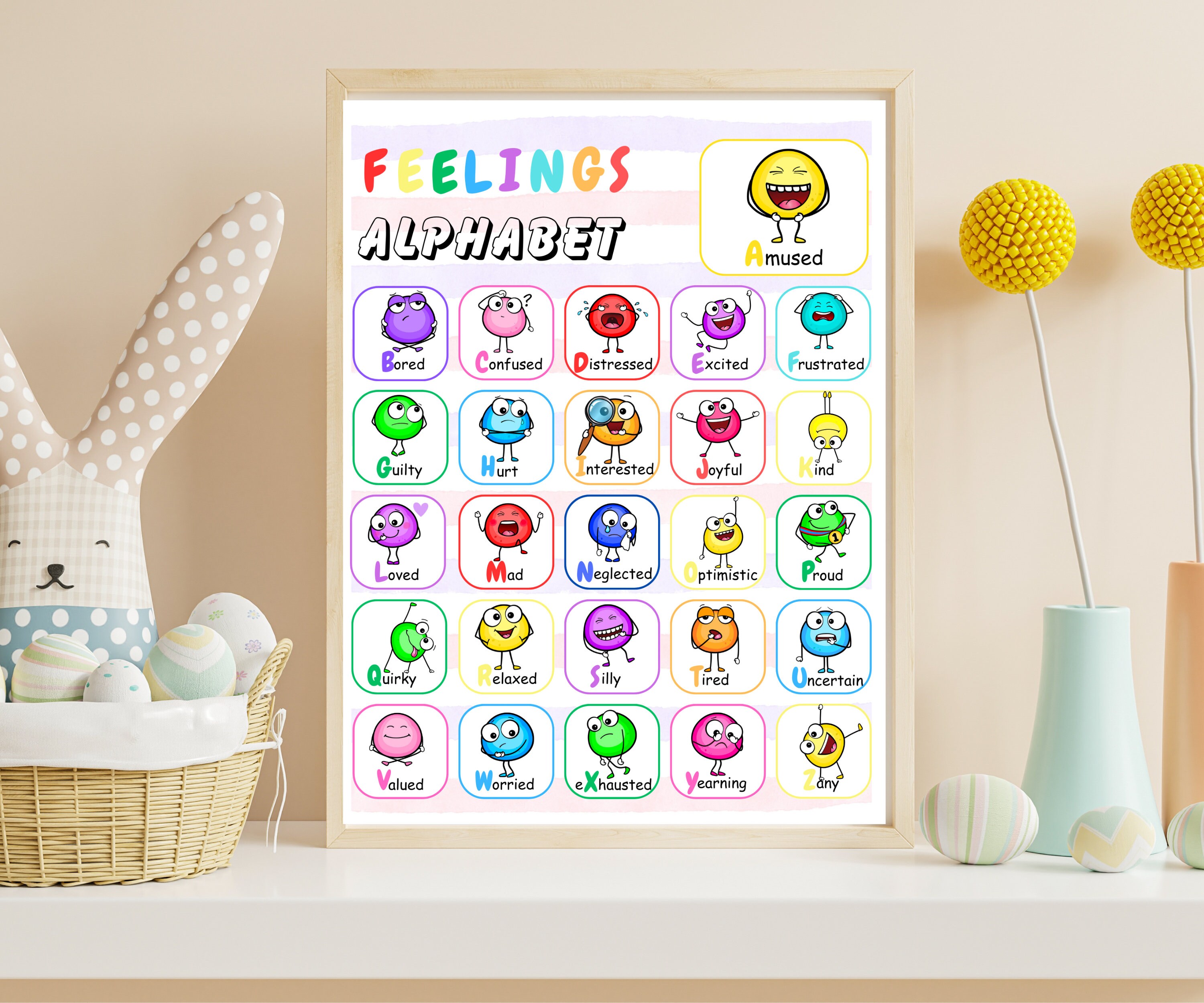 Feelings Alphabet, Room Wall Decor, Child's Emotions, Learning Alphabet ...