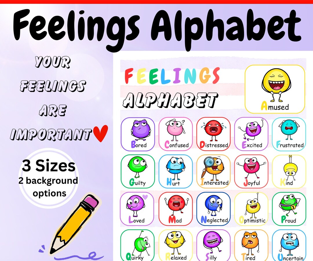 Feelings Alphabet, Room Wall Decor, Child's Emotions, Learning Alphabet ...
