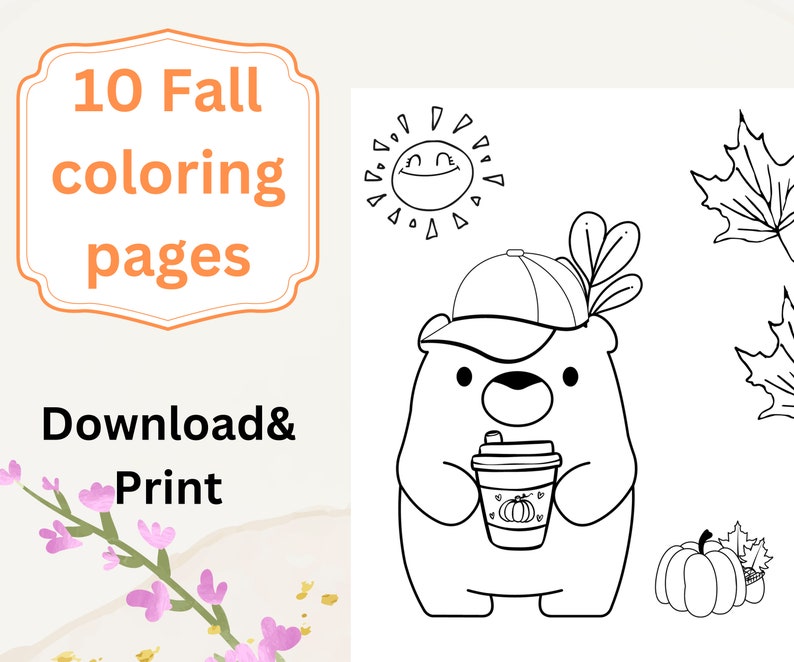 10 Autumn/fall Coloring Pages, Kids Coloring Gift for Kids, Animal ...
