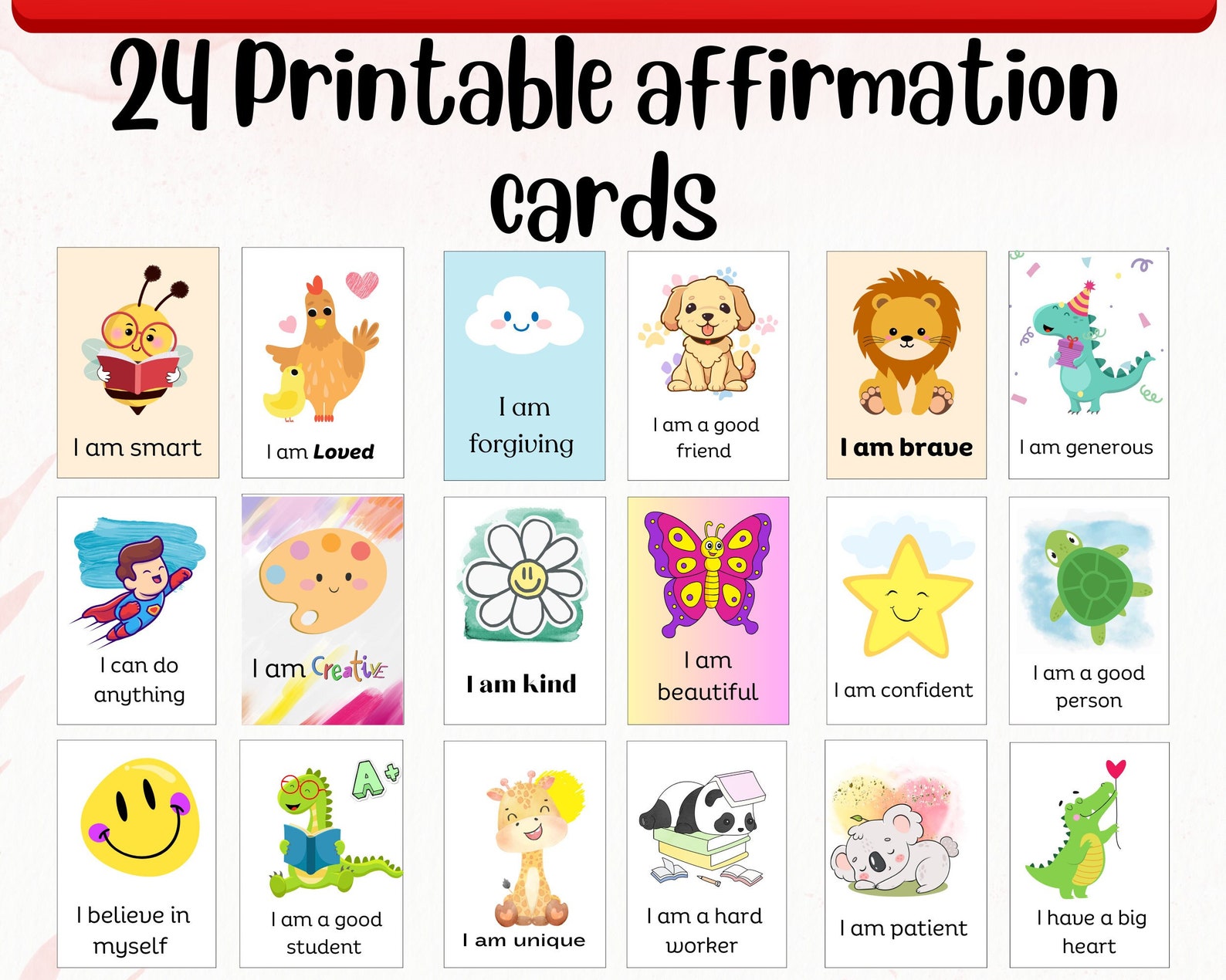 Affirmation Cards for Kids, Printable. Positivity Cards, Building ...