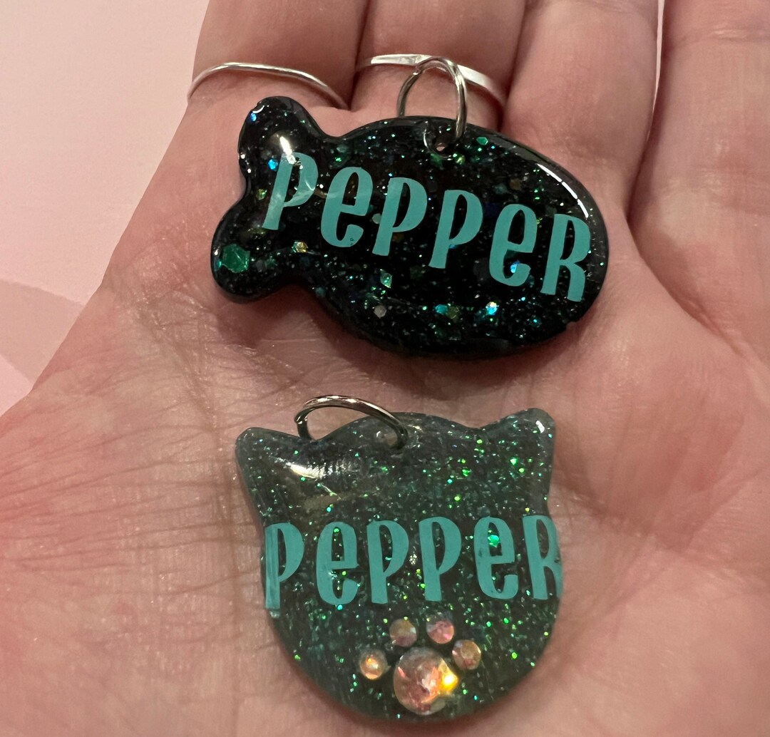 Cat Name Tag Small Animal Tag Pet Tag Charm Custom Resin Petlover - Etsy